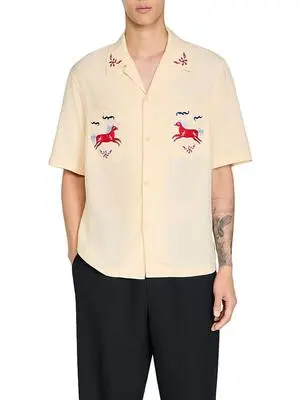 Sandro Embroidered Horse Loose Fit Shirt - Butter Cream