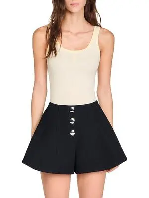 Sandro Snap Front Flared Shorts - Black