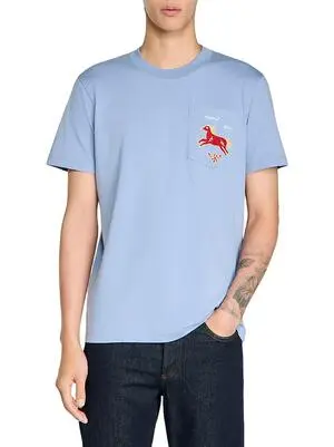 Sandro Embroidered Horse Cotton Tee - Sky Blue