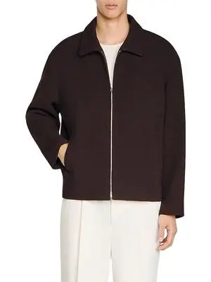 Sandro Crepe Waffled Zipper Jacket - Chocolate