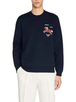 Sandro Embroidered Horse Sweatshirt - Navy Blue