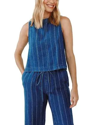 Bella Dahl Sleeveless Button Back Top - Indigo Stripe
