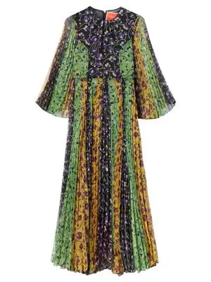 La DoubleJ Angel Floral-print Pleated Maxi Dress - Green