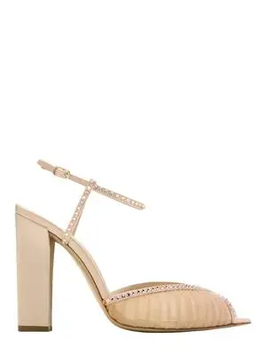 ANDREA WAZEN Katy Embellished Block-heel Sandals - Neutrals