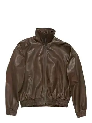 Acne Studios Funneled Zip Leather Jacket - Brown