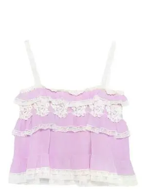 Alberta Ferretti Ruffled Lace Top - Purple