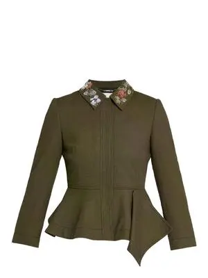 Erdem Embroidered-collar Peplum Jacket - Green