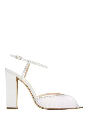 ANDREA WAZEN Katy Rhinestone Block Heel Sandals - White