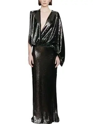 Christopher Esber Sequin Swaddled V-neck Gown - Black