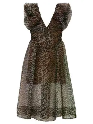 GANNI Animal-print Midi Dress - Brown