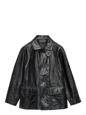 Prada Raglan Sleeve Leather Jacket - Black