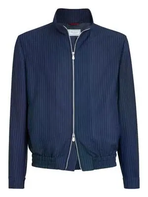 Brunello Cucinelli Pinstripe Stand-collar Jacket - Blue