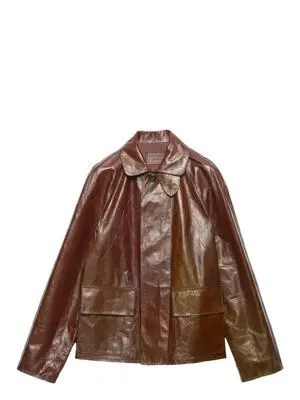 Prada Flapped Patch Leather Jacket - Brown