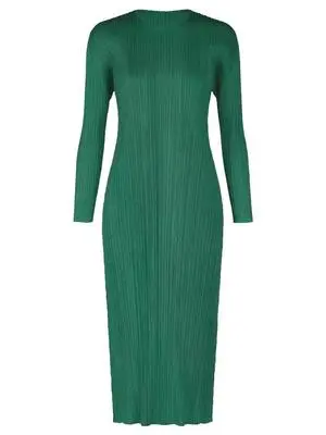 Issey Miyake Pleated Long-sleeve Midi Dress - Green