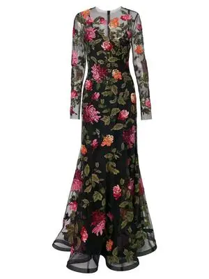 Carolina Herrera Floral-embroidered Maxi Dress - Black