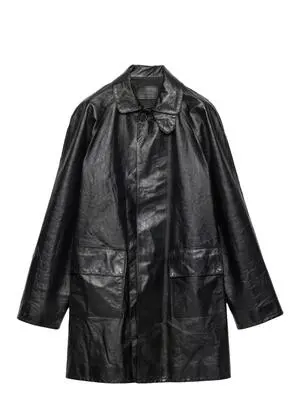 Prada Leather Coat With Raglan Sleeves - Black