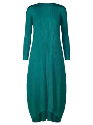 Issey Miyake Long-sleeved Pleated Midi Dress - Green