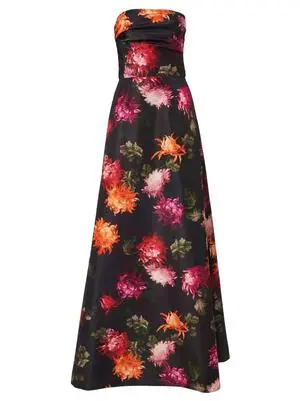 Carolina Herrera Chrysanthemum-print Strapless Maxi Dress - Black