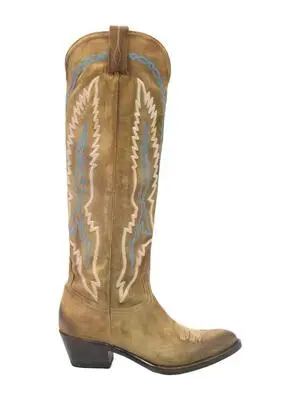 DAMY Embroidered Cowboy Boots - Brown