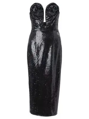 Carolina Herrera U-neck Sequin Midi Dress - Black