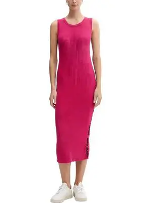 Dkny Side-logo Ribbed Midi Dress - Pink