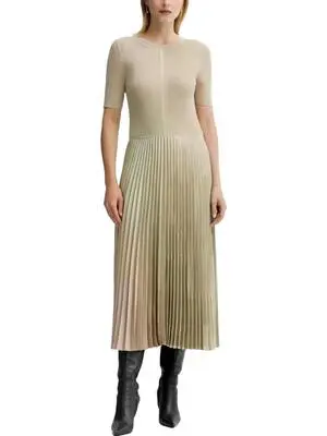 BOSS Ribbed Pleated Skirt Dress - Neutrals