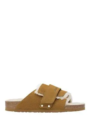 BIRKENSTOCK Kyoto Shearling Suede Slides - Corduroy Cork Brown