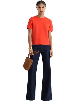 REISS Josie Stretch-Cotton Ribbed-Neck T-Shirt Coral Red