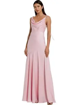 Mac Duggal Charmeuse Cowl Neck Gown With Bow Straps - Powder Pink
