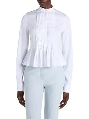 Alexander McQueen Pleated Cotton Poplin Peplum Shirt - White