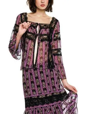 Anna Sui Cameo Stripe Print Tie Blouse - Orchid