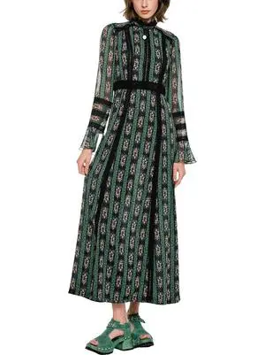 Anna Sui Maxi Dress With Lace Trim And Stripe Print - Clover