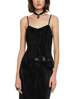 Anna Sui Plisse Lace-trimmed Cami Top - Black