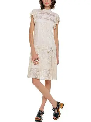 Anna Sui Victorian Lace Combo Drop Waist Dress - Ivory