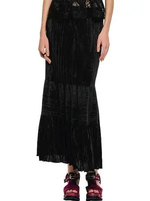 Anna Sui Plisse Tiered Maxi Skirt - Black