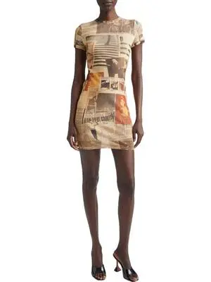 JEAN PAUL GAULTIER Newspaper Print Minidress - Ecru/light Grey/red