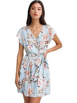 BELLE & BLOOM Printed Wrap Dress - Blue
