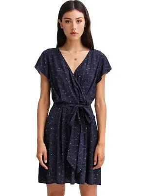 BELLE & BLOOM Printed Wrap Dress - Navy