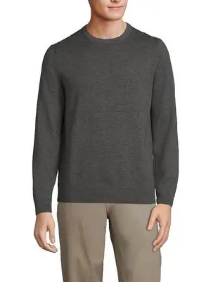 LANDS' END Fine Gauge Cotton Crew Neck Sweater Charcoal Heather