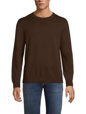 LANDS' END Fine Gauge Cotton Crew Neck Sweater Dark Walnut Brown