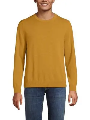 LANDS' END Fine Gauge Cotton Crew Neck Sweater Dijon Gold