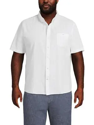 LANDS' END Short Sleeve Seersucker Shirt - White