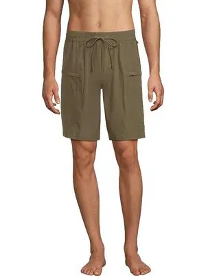 LANDS' END 9-inch Packable Cargo Swim Short Rich Khaki
