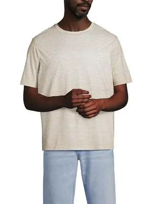 LANDS' END Short Sleeve Cotton Supima Tee - Champagne Micro Stripe