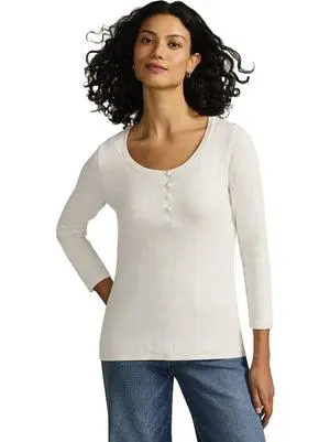 LANDS' END 3/4 Sleeve Micro Rib Henley Ivory