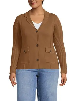 LANDS' END Ribbed Collared Blazer Sweater - Canyon Camel