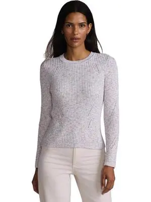 LANDS' END Cotton Blend Marl Ribbed Crew Neck Sweater Sunset Sorbet Space Dye