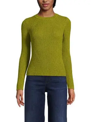 LANDS' END Cotton Blend Marl Ribbed Crew Neck Sweater Vintage Lime Green