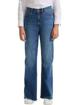 LANDS' END High Rise Flare Leg Jeans - Indigo Tide Blue