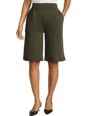LANDS' END Knit High-rise Pleated Bermuda Shorts - Forest Moss